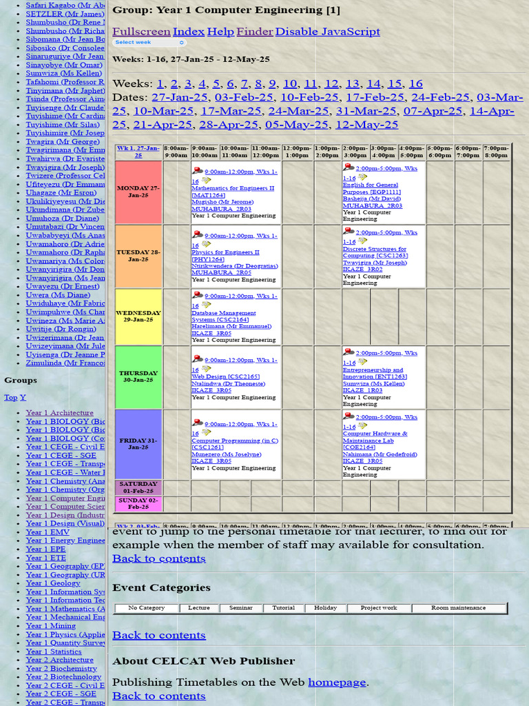 UWI Computer Engineering Timetable 2025 | PDF | Engineering | Computing