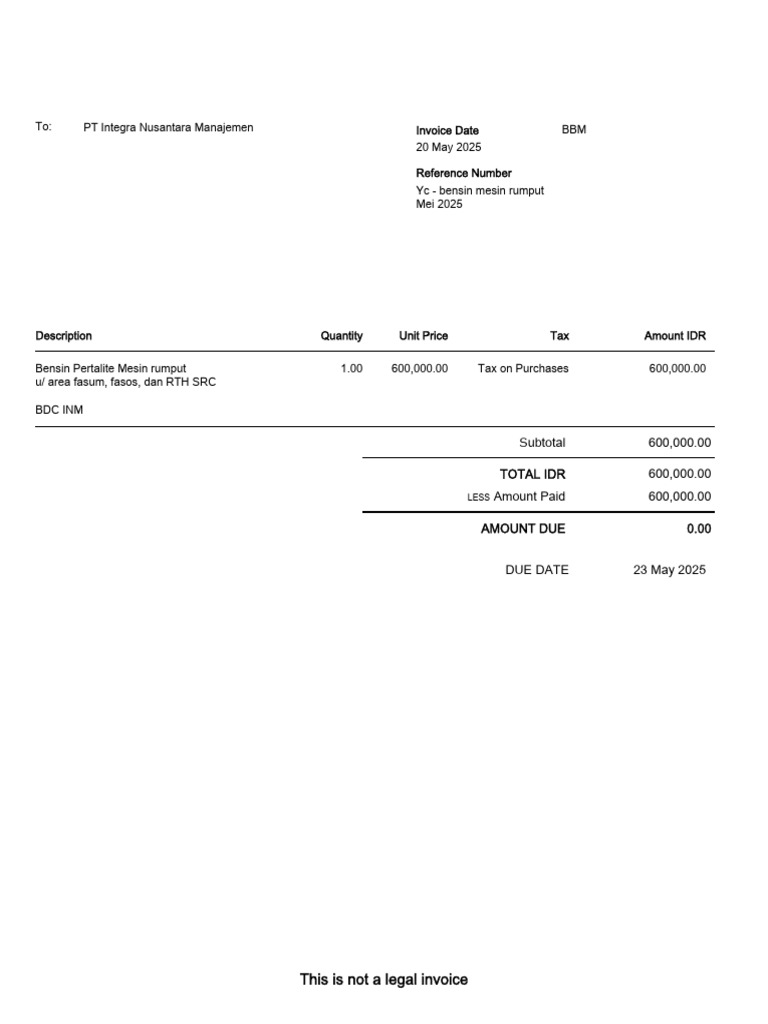 Invoice Yc - Bensin Mesin Rumput Mei 2025 | PDF