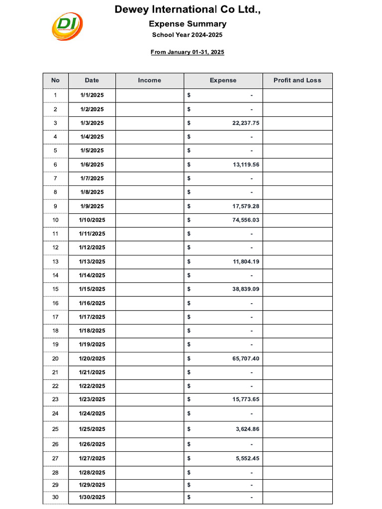 Date Daily Expense Jan 2025 | PDF