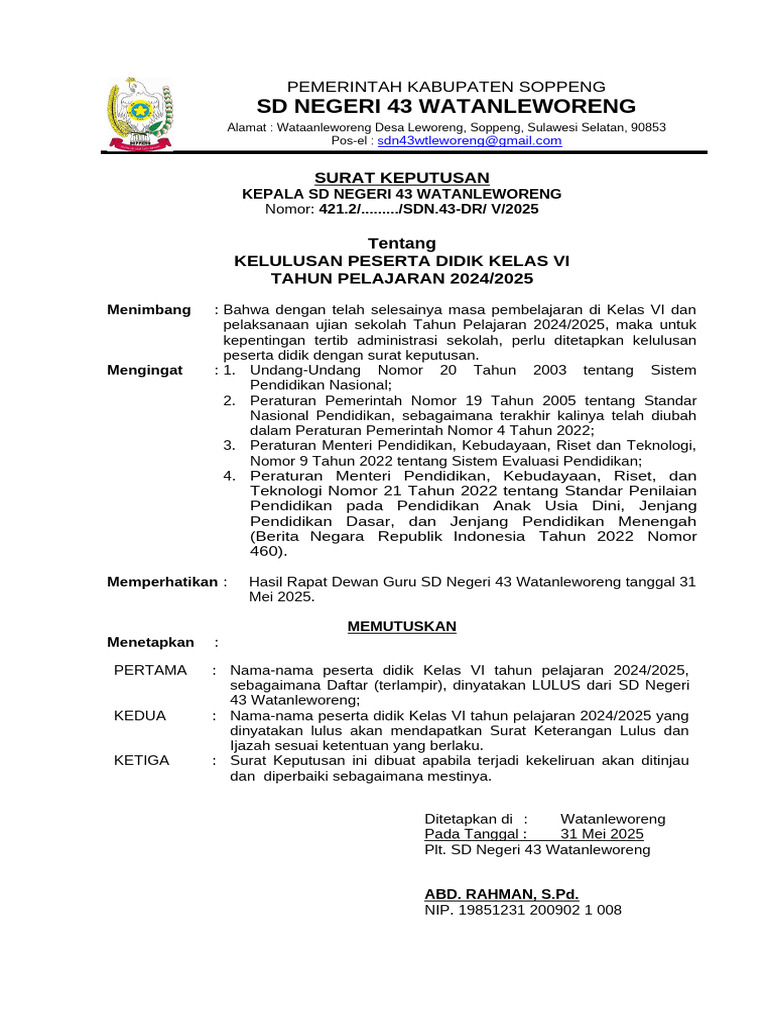 Kelulusan Kelas VI SDN 43 Watanleworeng | PDF