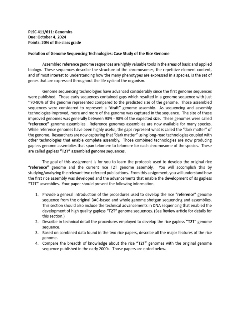 PLSC 411 611 Class Paper 2024 | PDF | Genome | Dna Sequencing