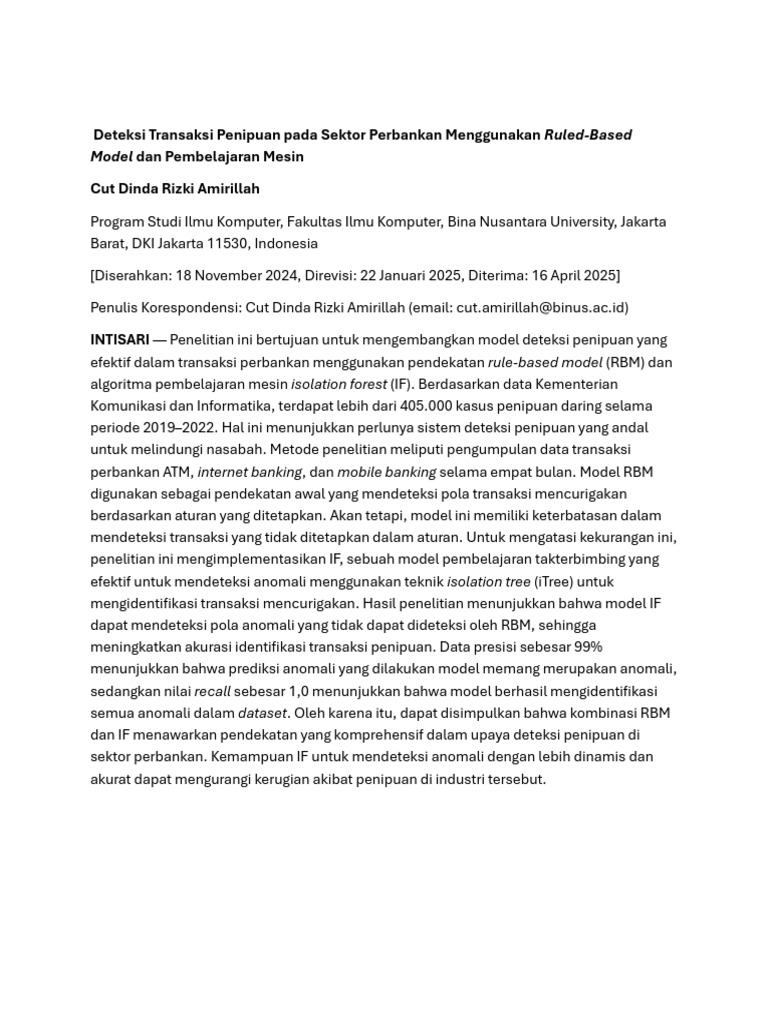 Deteksi Transaksi Penipuan Pada Sektor Perbankan Menggunakan Ruled | PDF