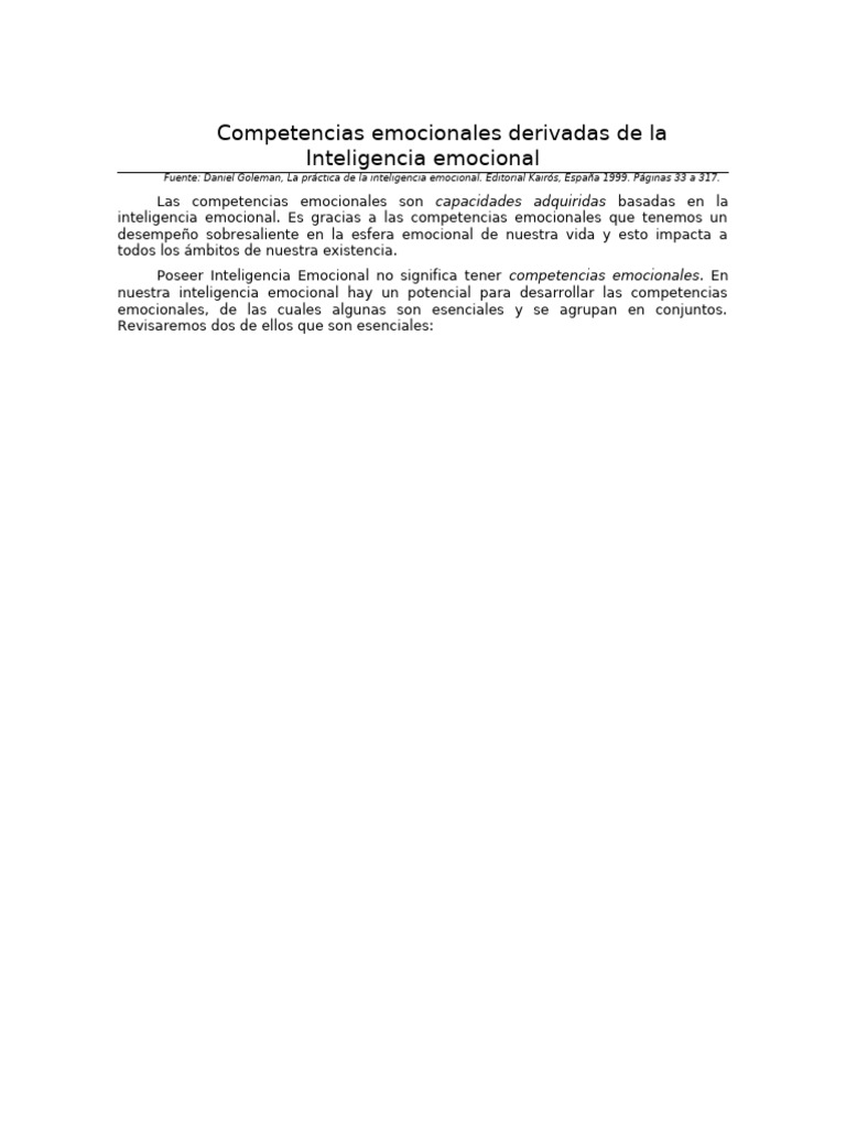 Competencias Emocionales Esenciales | PDF | Las emociones ...