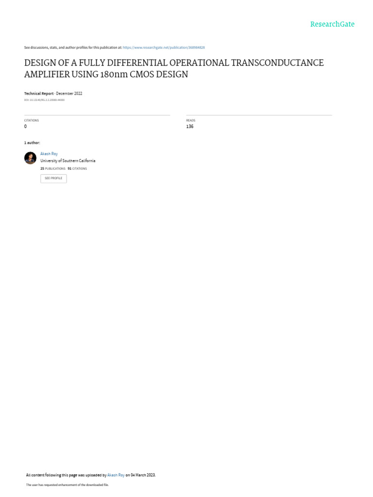 Design of A Fully Differential Operational Transconductance Amplifier Using 180Nm Cmos Design ...