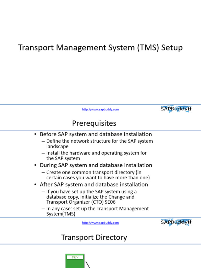 TMS Setup Guide for SAP Systems | PDF