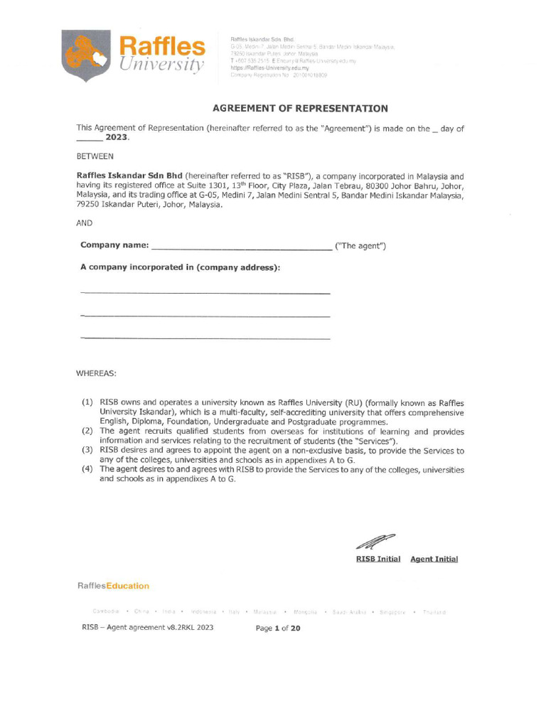 Raffles University Agent Agreememt Form 7 - Compressed | PDF