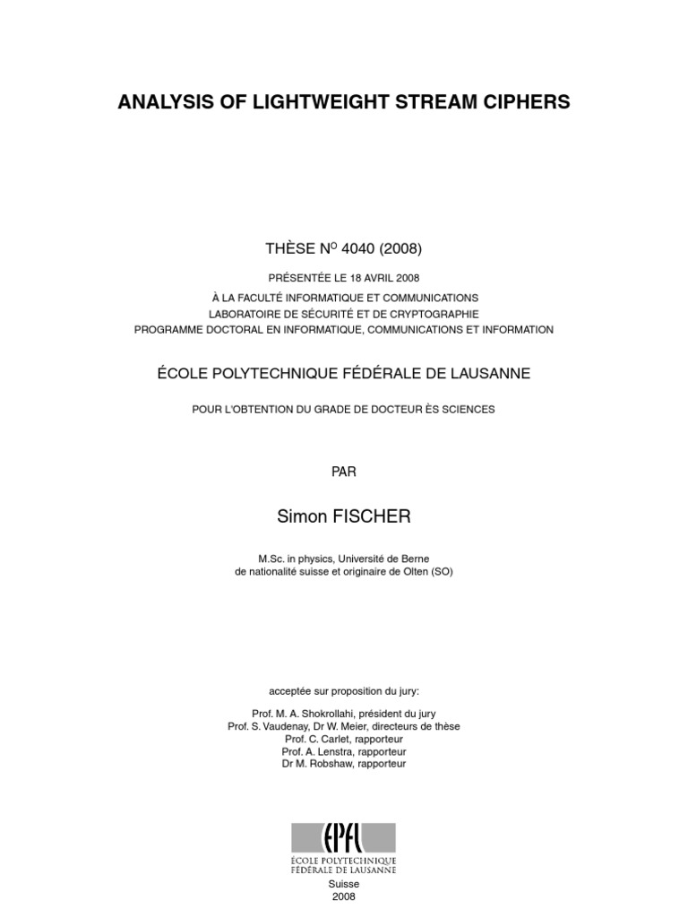 Analysis of Lightweight Stream Ciphers | PDF | Public Key Cryptography | Key (Cryptography)