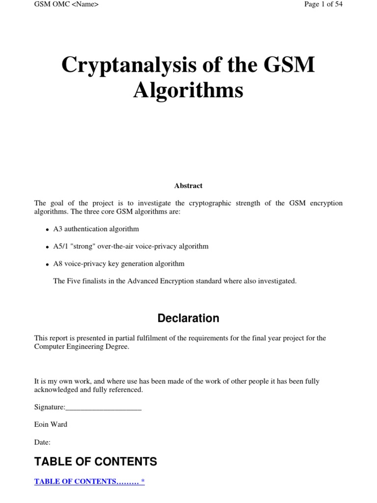 Crypt Analysis of The GSM | PDF | Cryptanalysis | Cryptography