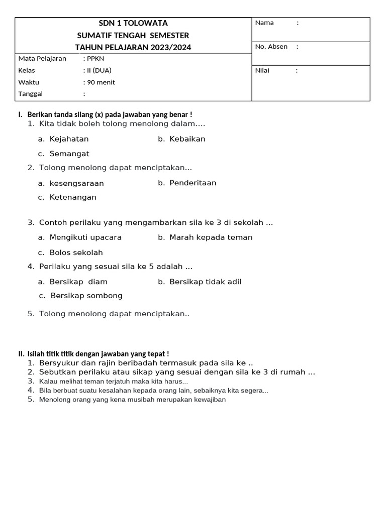 Sts PPKN Kelas 2 | PDF