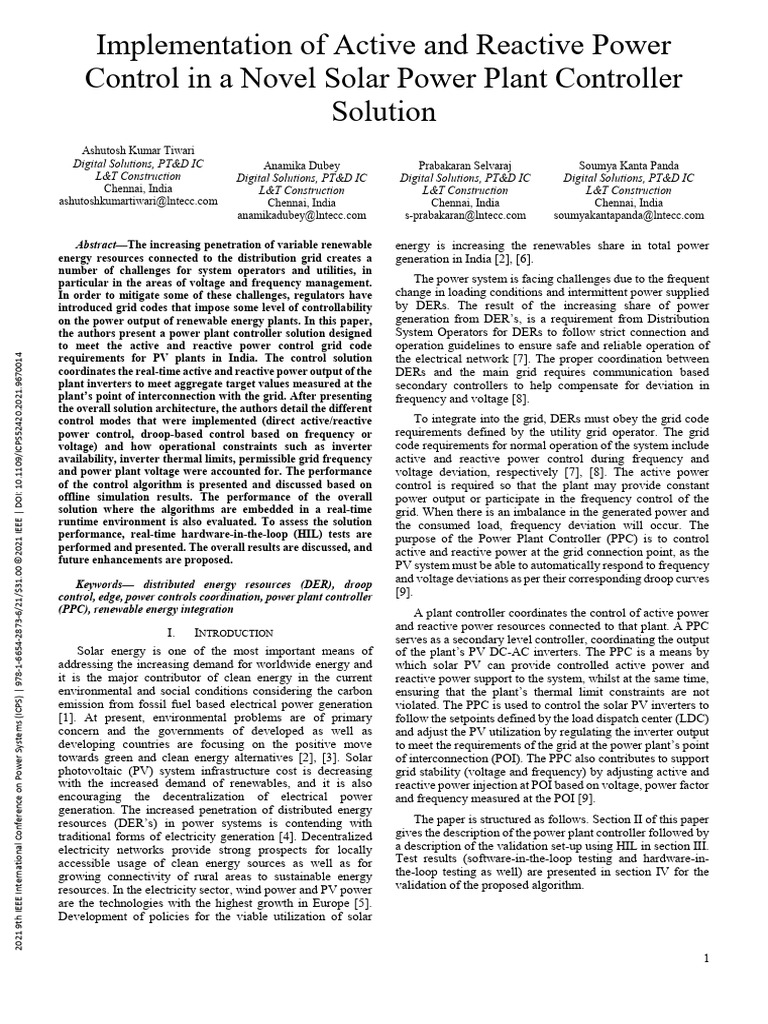 Solar Power Plant Control Solutions | PDF | Electrical Grid | Photovoltaics