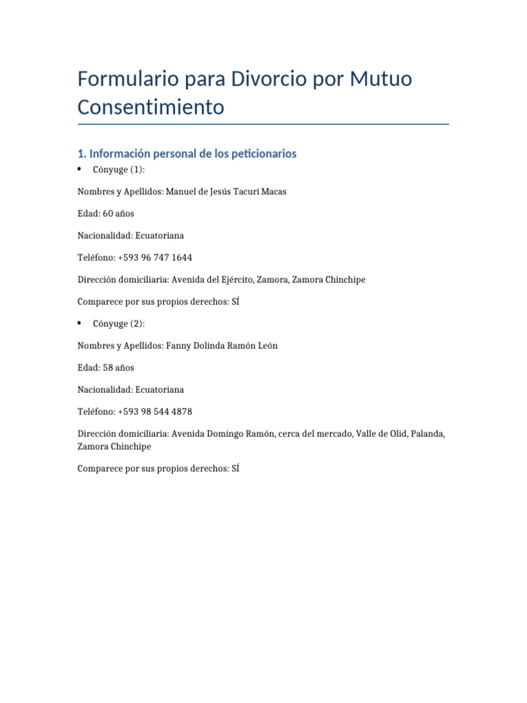 Formulario Divorcio Manuel Tacuri | PDF
