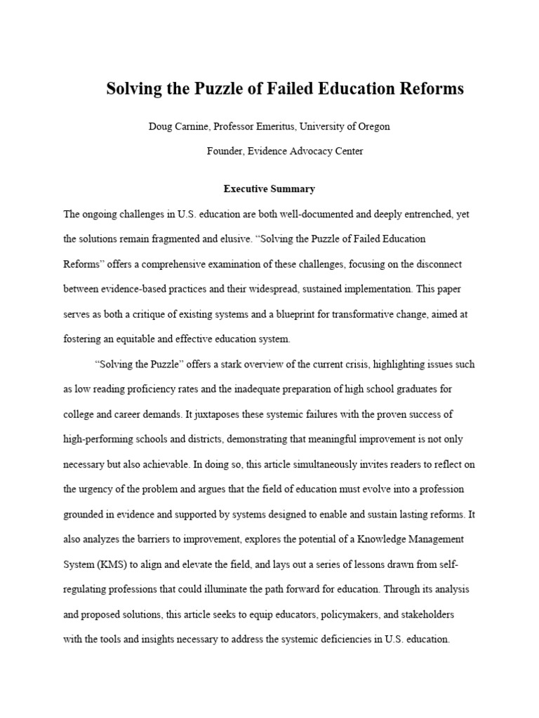 Solving The Puzzle of Failed Education Reforms 042025 | PDF | Teachers ...