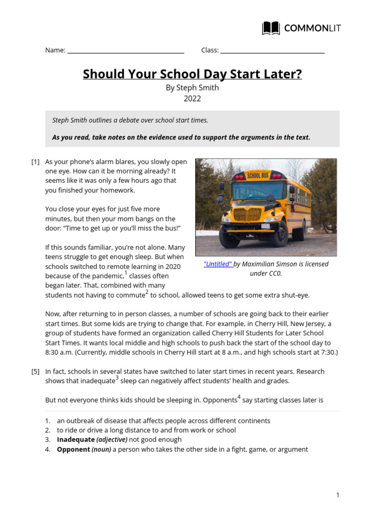 Debate on Later School Start Times | PDF