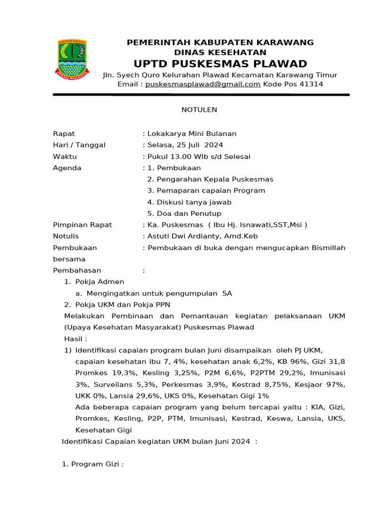 Notulen Lokbul Juli | PDF