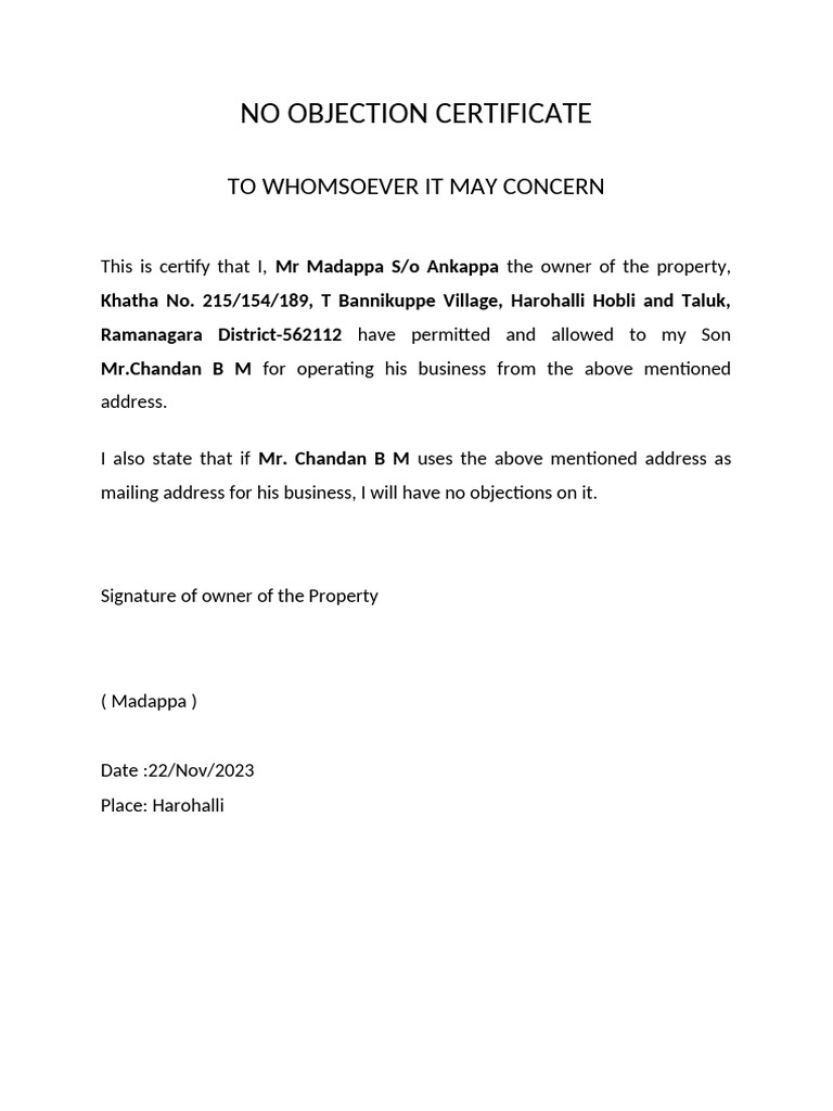 No Objection Certificate | PDF