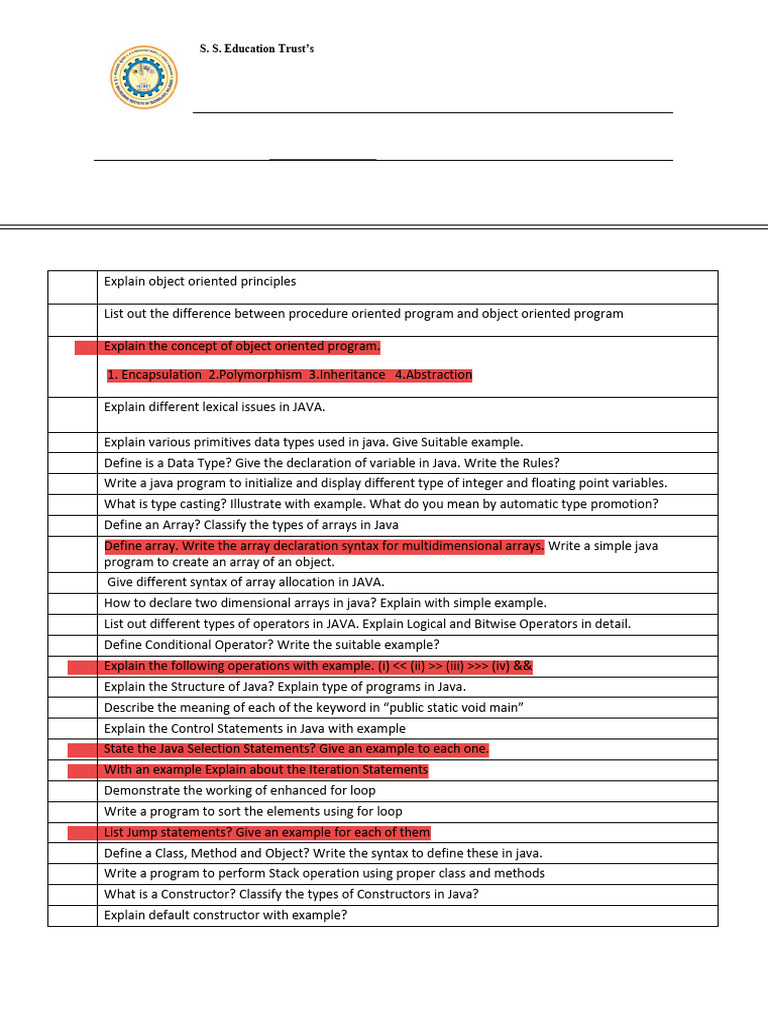 JAVA Question Bank IA1 | PDF | Constructor (Object Oriented Programming ...