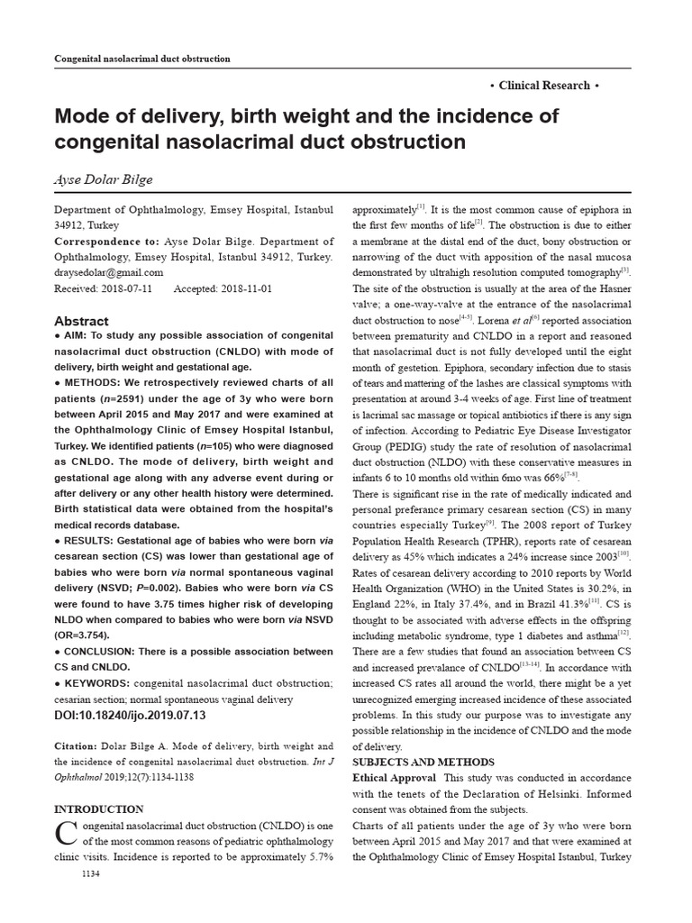 Mode of Delivery, Birth Weight and The Incidence of Congenital ...