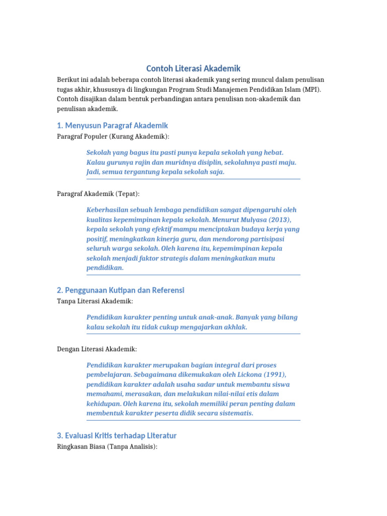 Contoh Literasi Akademik dalam MPI | PDF