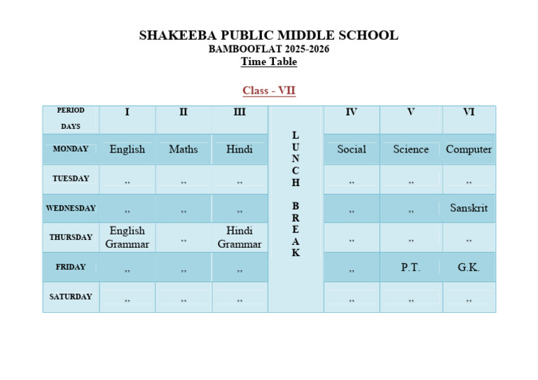 Class - VII (Time Table) - 1 | PDF