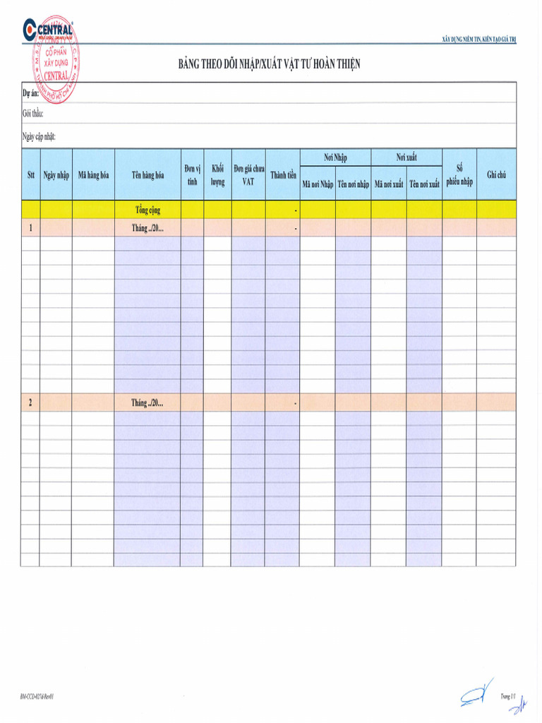 BM-CCD-027d-Rev01 Bang Theo Doi Nhap Xuat Vat Tu Hoan Thien | PDF