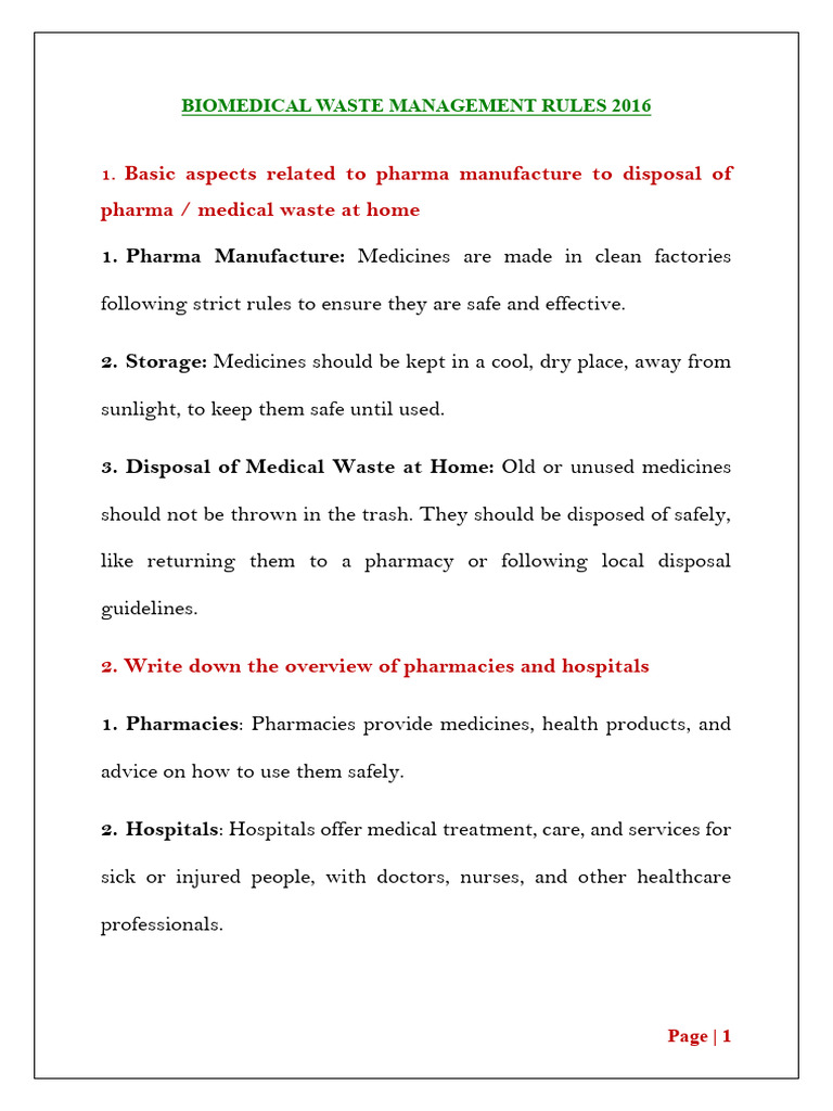 Pharmacy Ethics and Lae (Chapter 17 Biomedical Waste Management Rules ...