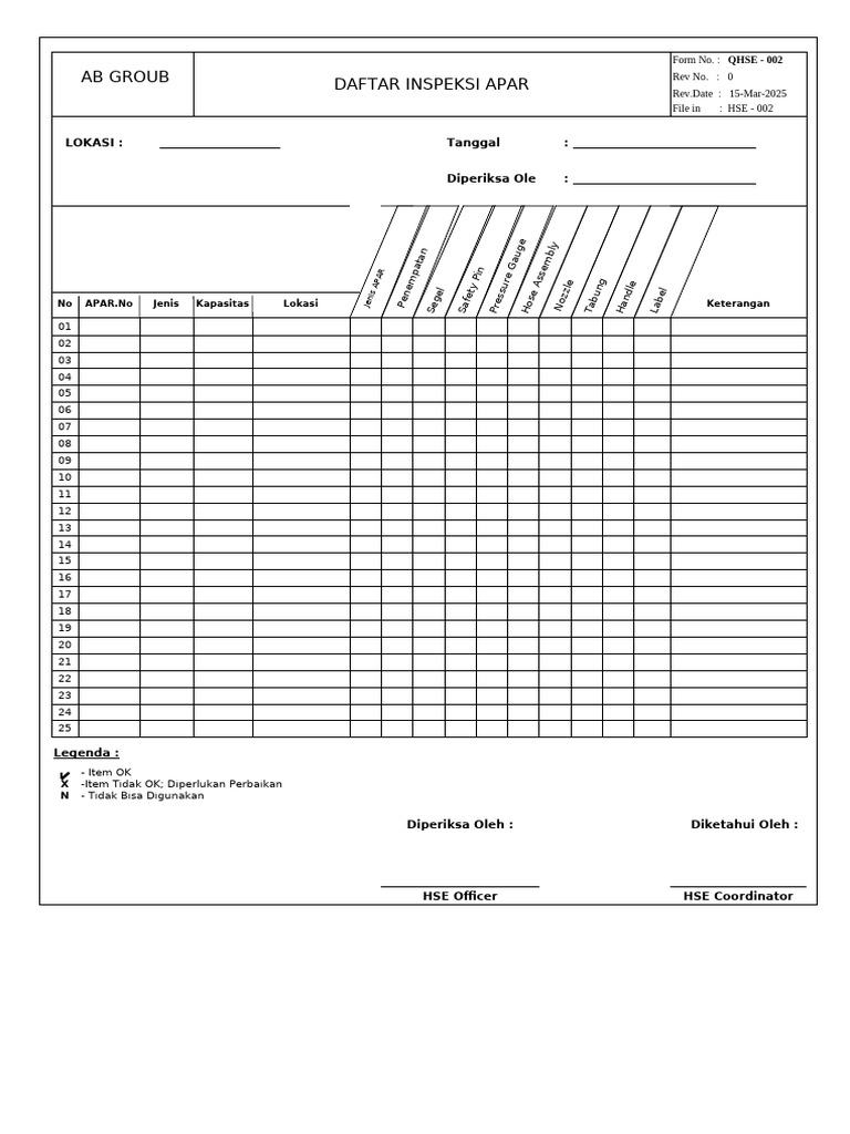 Form Inspeksi APAR dan Tagging | PDF