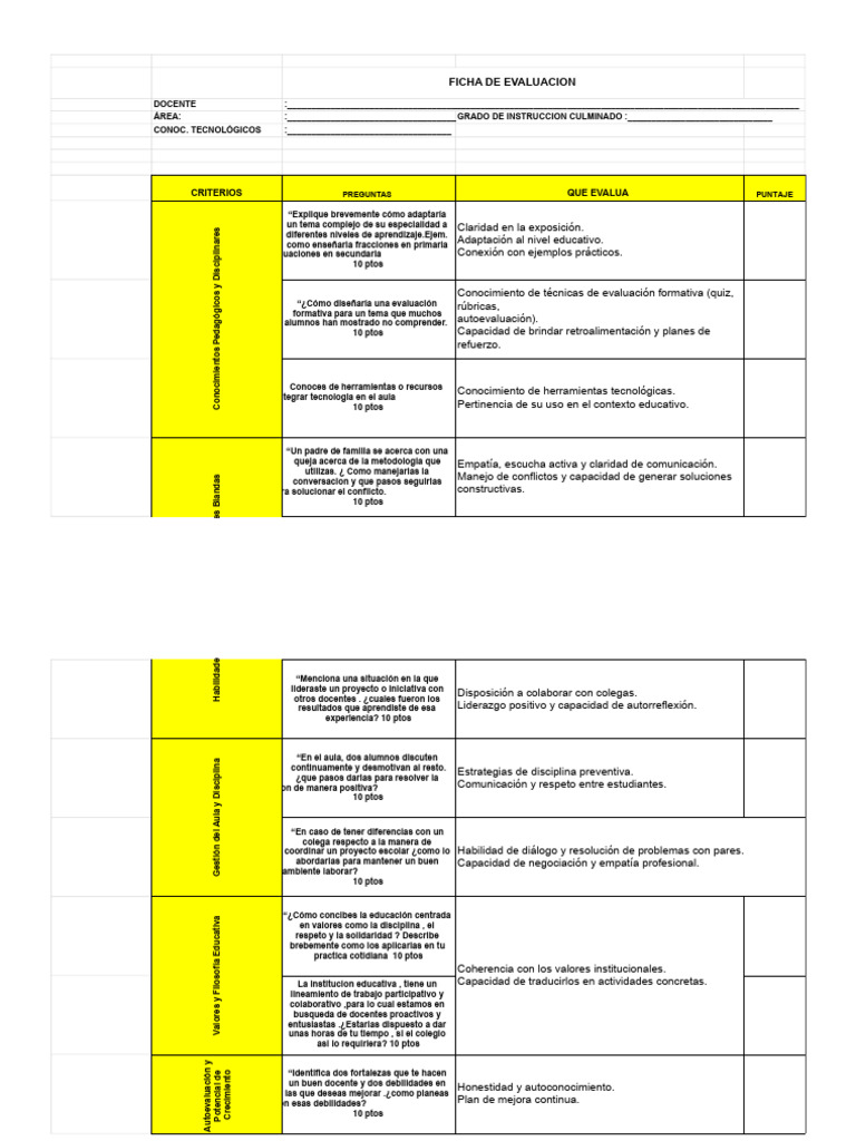 Rubricas para Evaluacion Docente - Hoja 1 | PDF | Evaluación | Aprendizaje