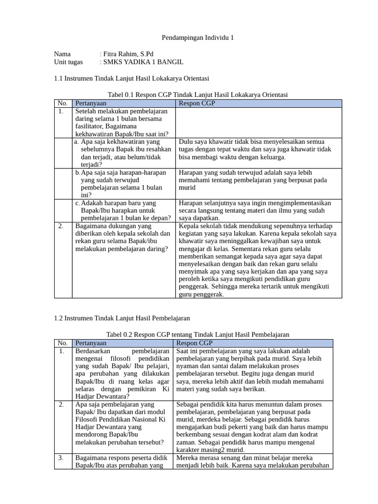 Instrumen Pendampingan Individu 1 | PDF