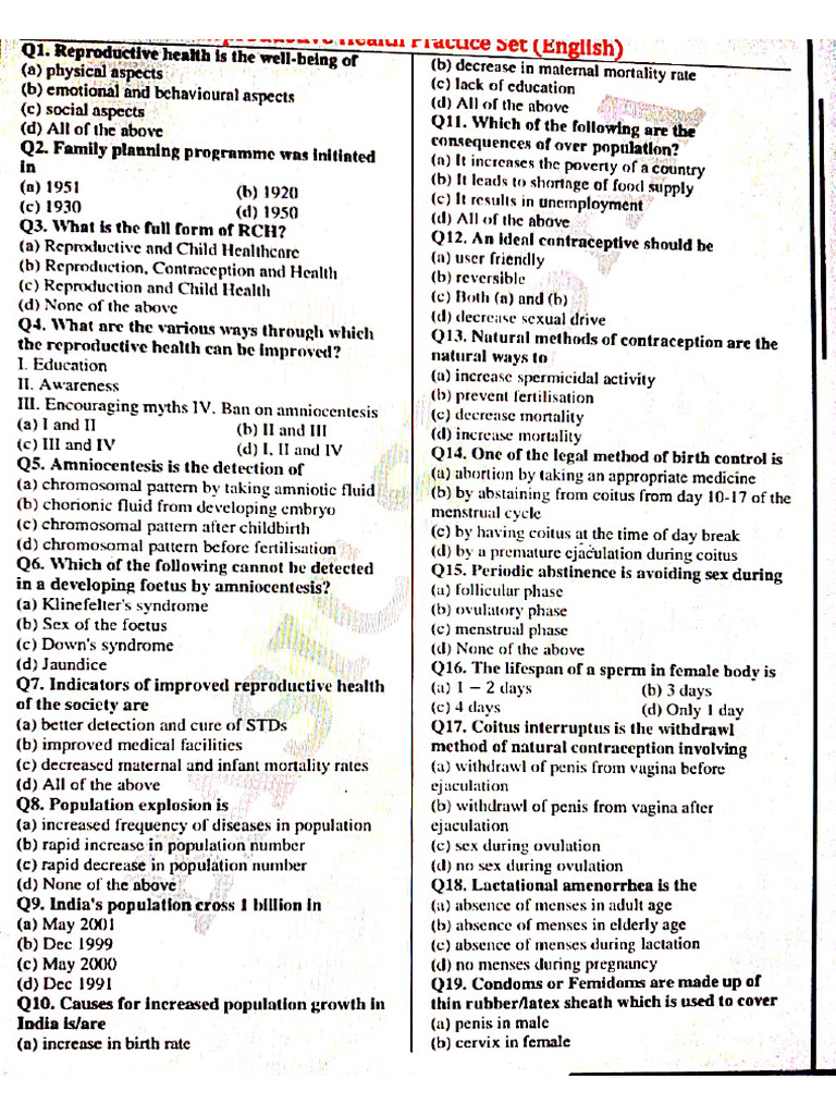 Reproductive Health Prs+Test | PDF