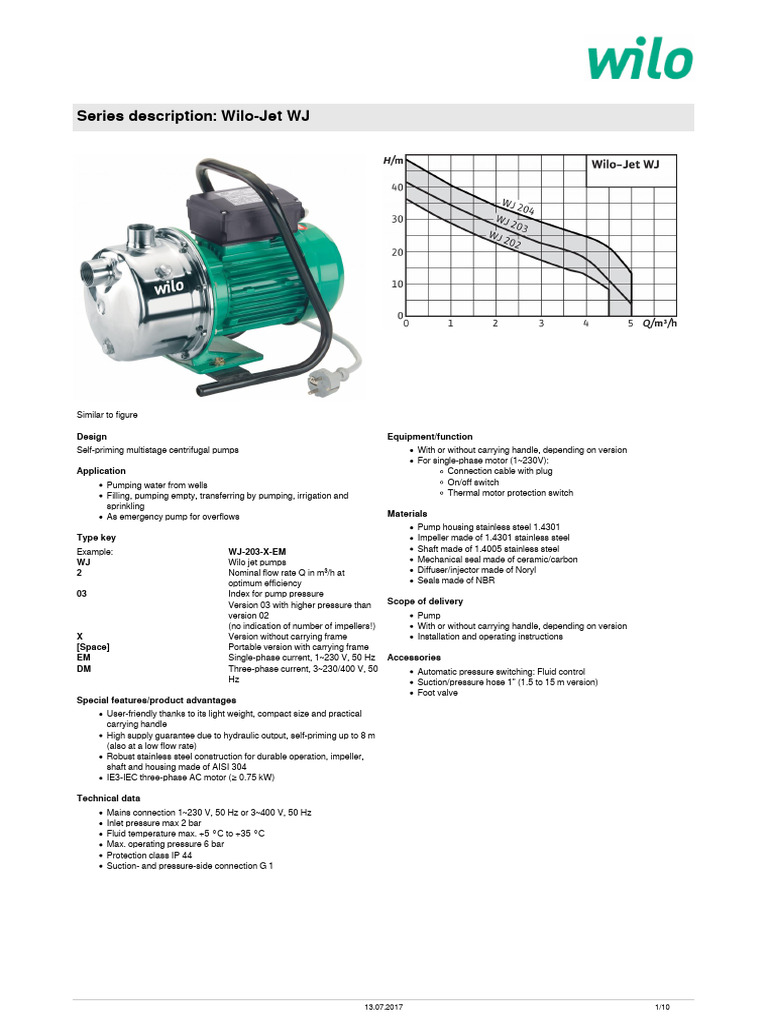 Wilo Jet Pump | PDF | Pump | Energy Technology
