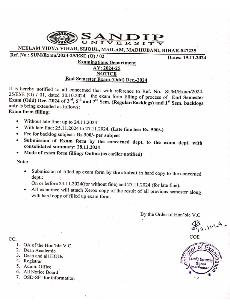 Extension of Exam Form Filling ESE (Odd) - Dec. 2024 | PDF