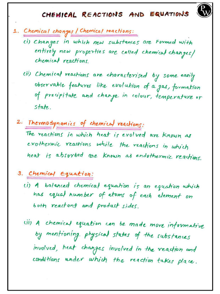 Chemical Reactions and Equations - Handwritten Notes - Udaan 2026 | PDF