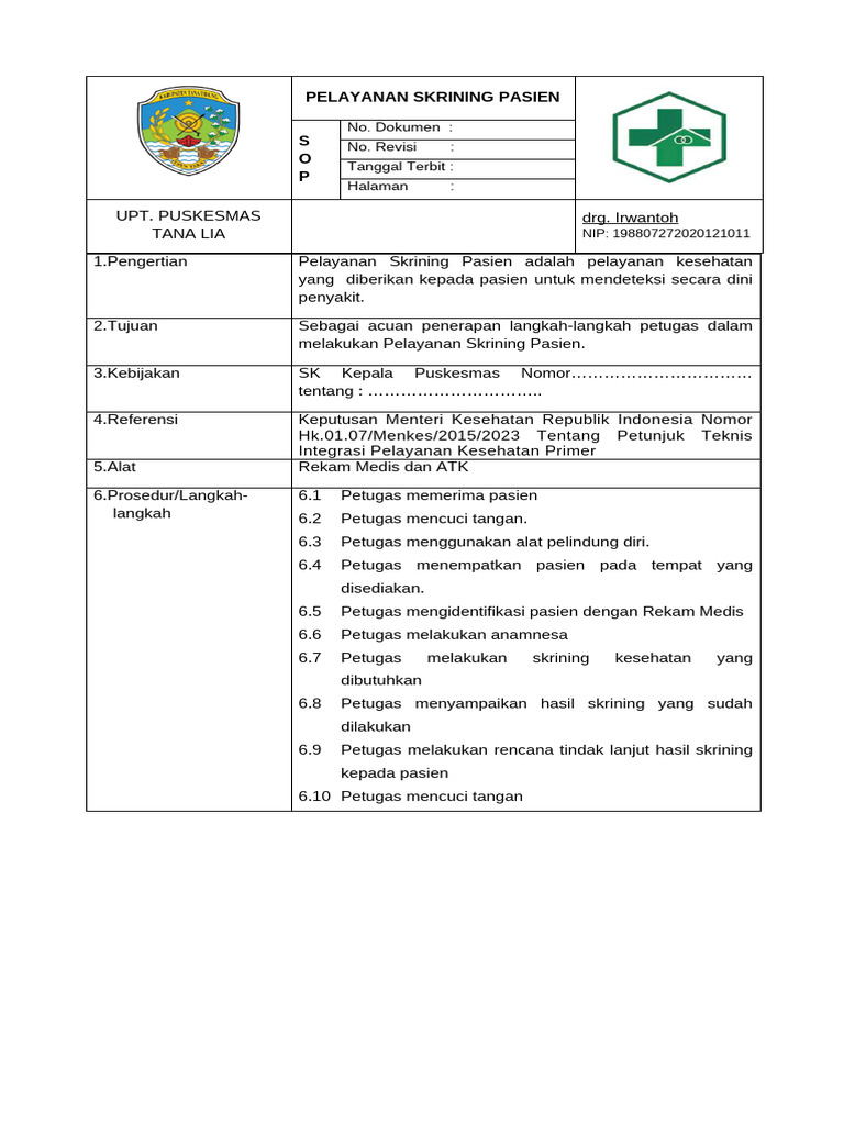 Sop Skrining PKM TL | PDF