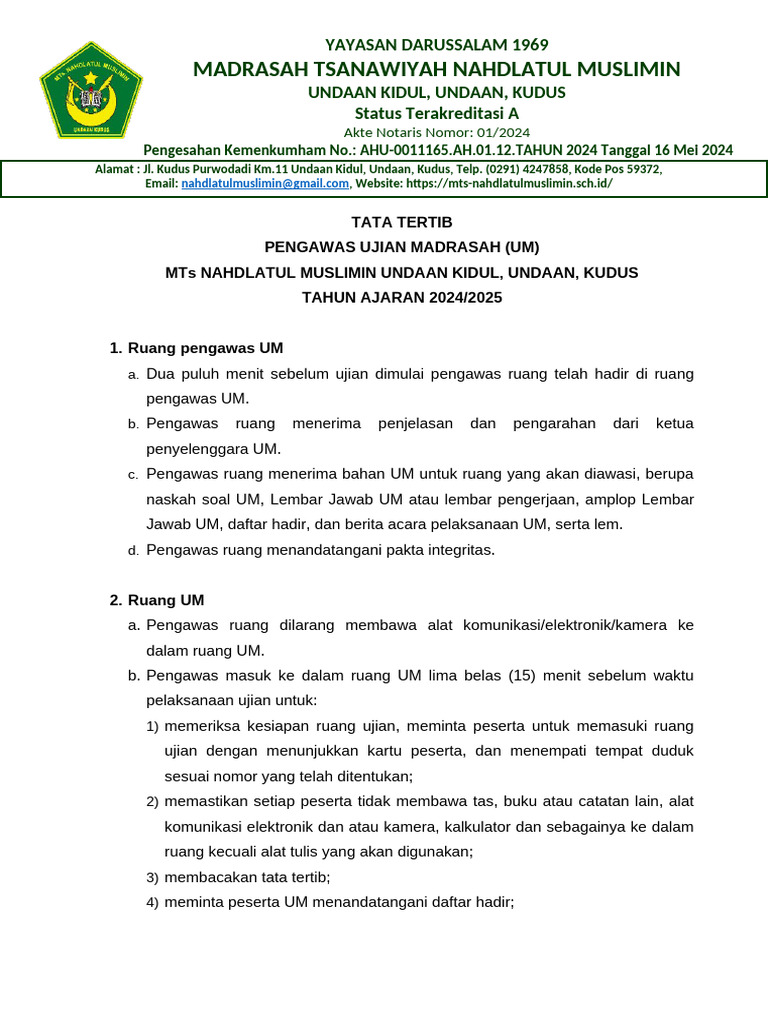 02-Tata Tertib Pengawas Um 2025 | PDF