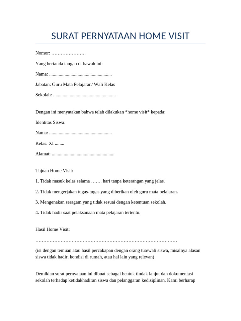 Surat Pernyataan Home Visit | PDF