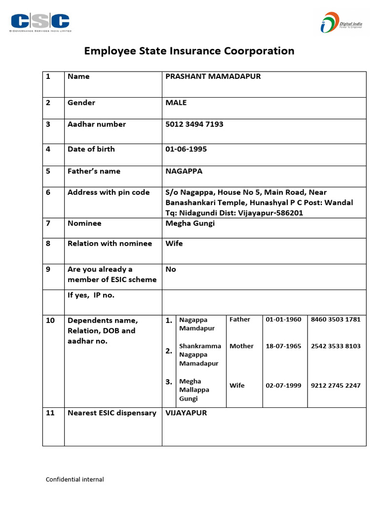 Esic Form | PDF