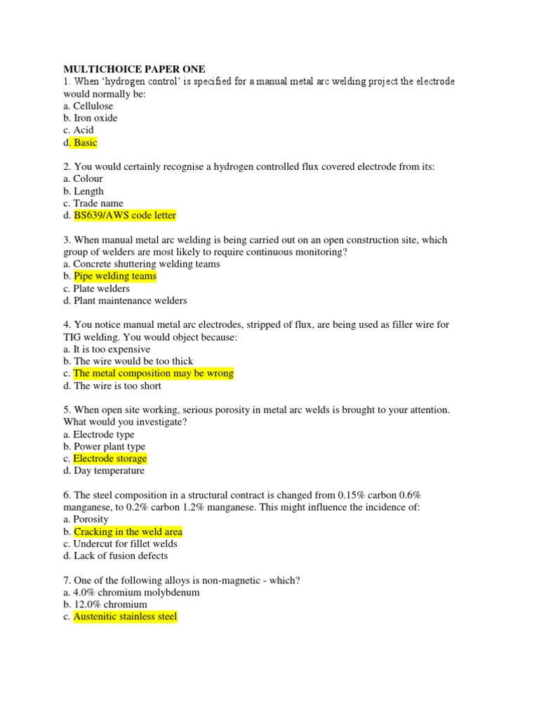 CSWIP Sample Questions | PDF | Welding | Construction
