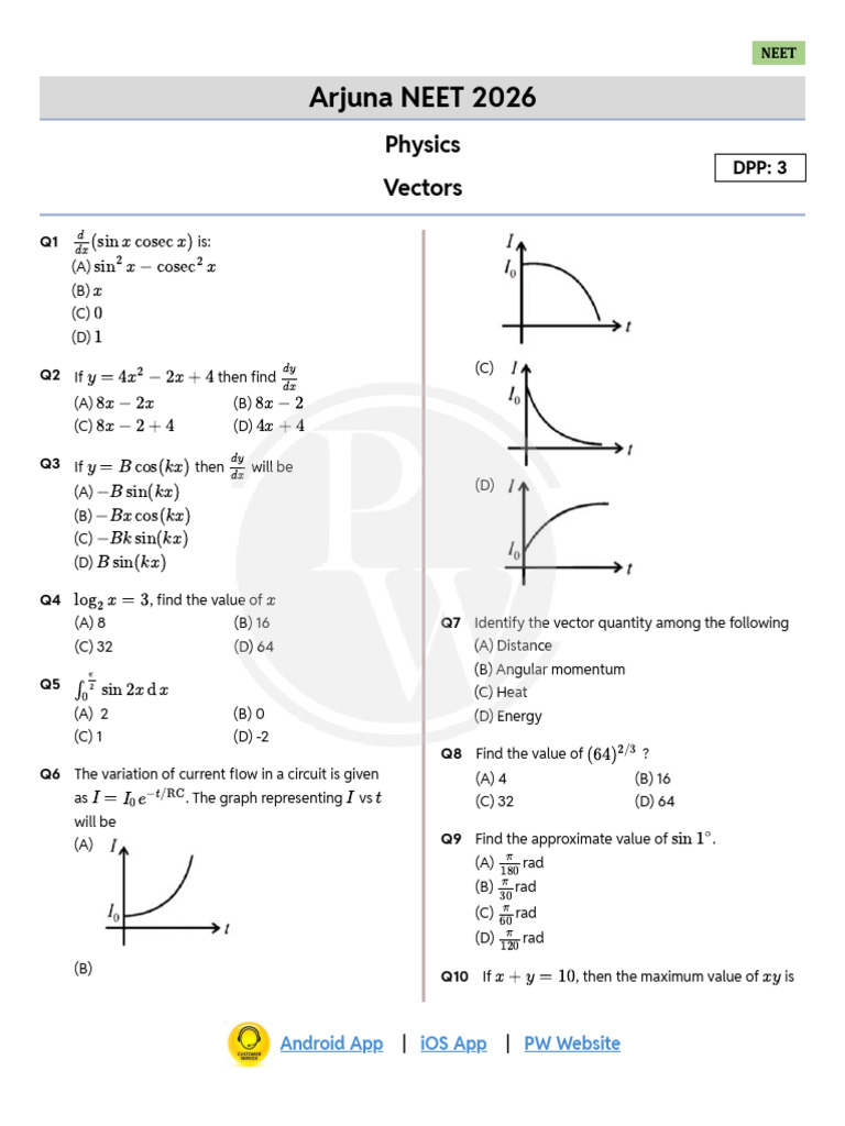 Vectors - DPP 03 (Of Lecture 07) - Arjuna NEET 2026 | PDF | Applied And Interdisciplinary ...