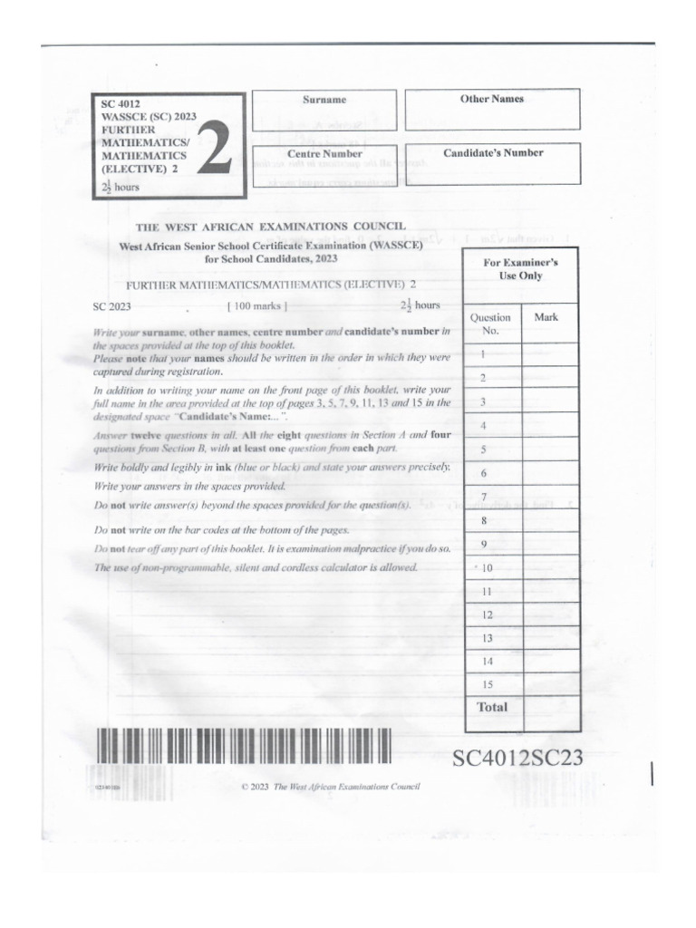 2023 Elective Maths Paper 2 | PDF