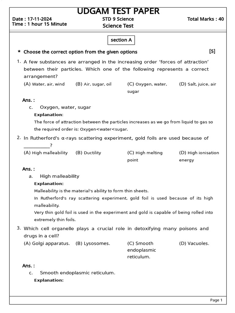 9th Grade Science Test Paper Guide | PDF | Water | Chemical Substances