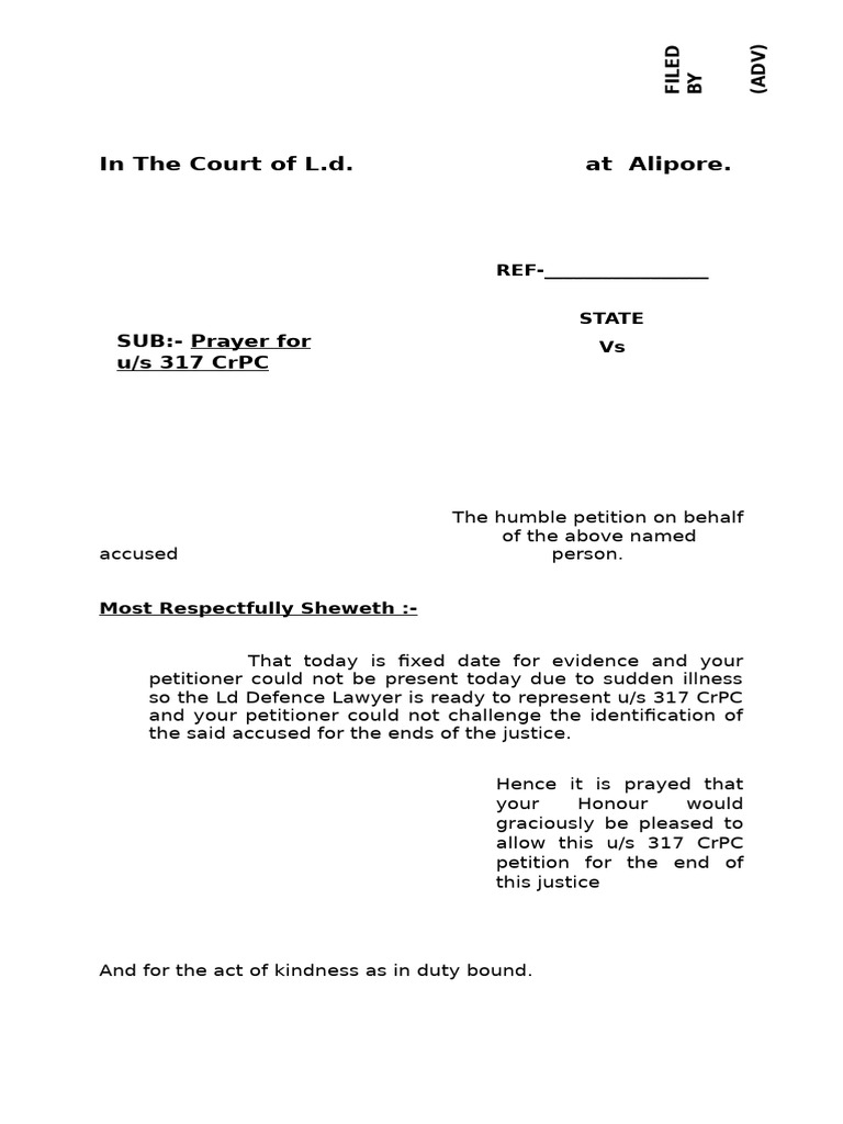 Petition for Absence Under Section 317 CrPC | PDF
