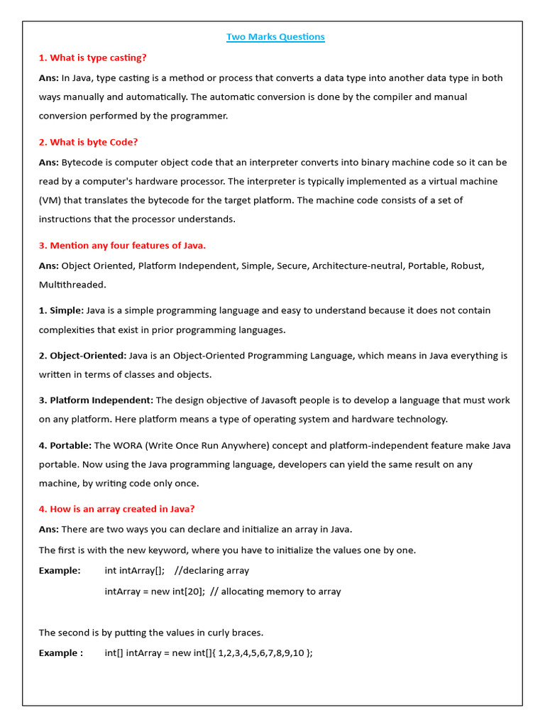 Oops Using Java - 2 Marks Important Qs With Ans Athabo | PDF | Class ...