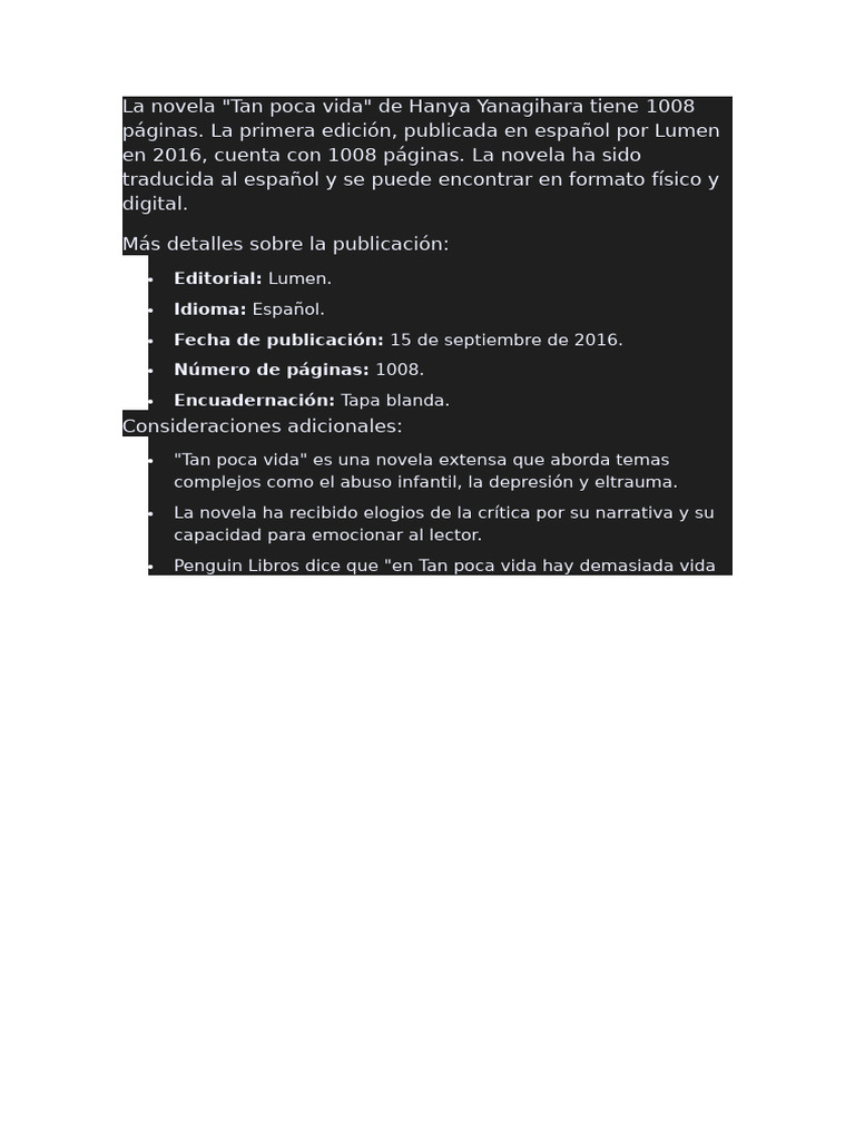 Tan poca vida: detalles de publicación | PDF