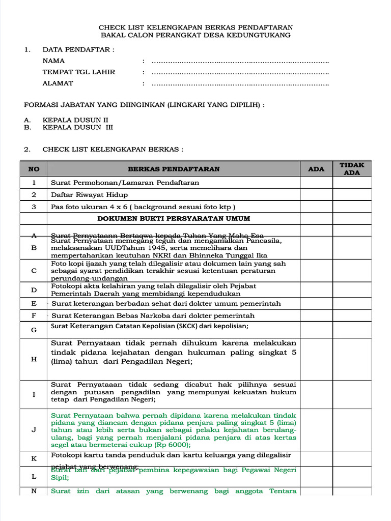 PDF Check List Kelengkapan Berkas Pendaftaran Compress | PDF