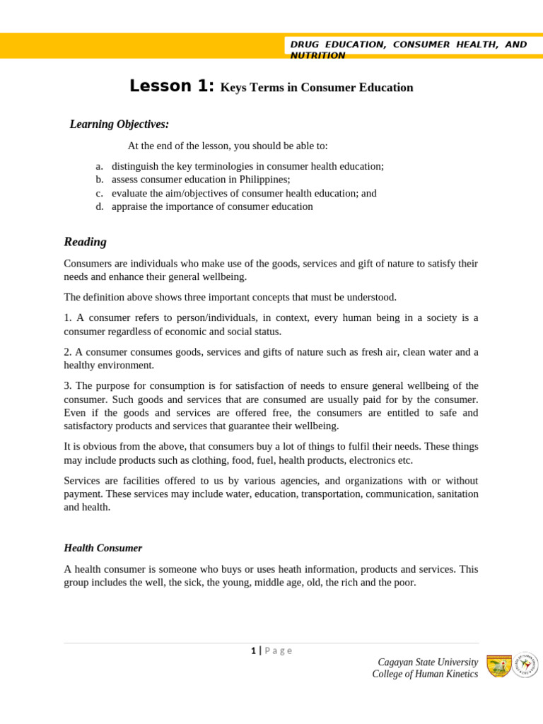 Lesson 1 Keys Terms in Consumer Education | PDF | Goods | Brand