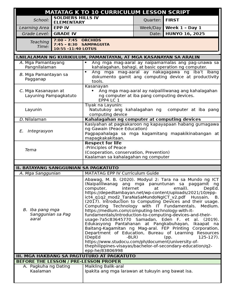 LE EPP IV Q1 W1 D1 Kahalagahan Ng Computer | PDF