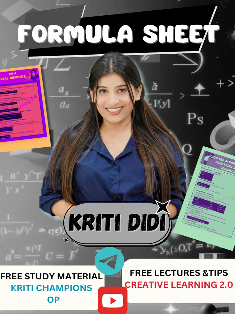 Maths Formula Sheet Class 10th by Kriti Di | PDF