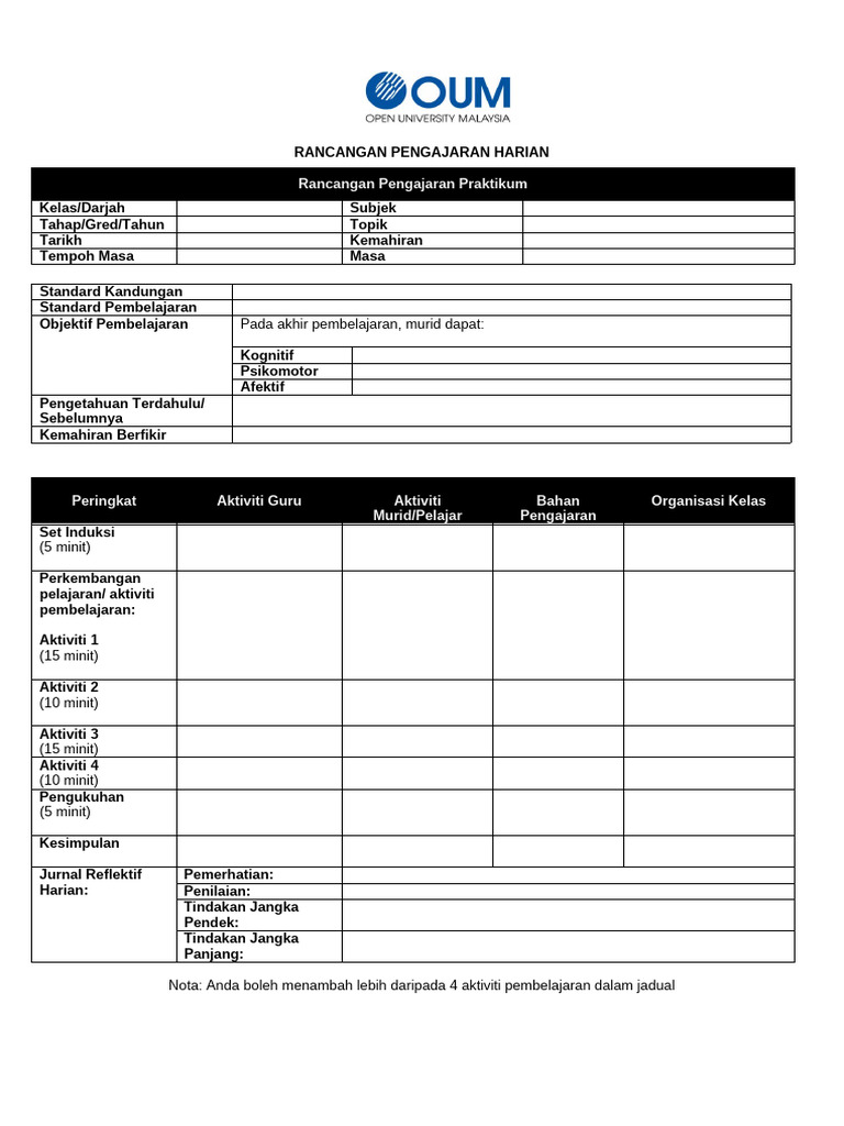 Template RPH Boek Punya Terkini Ikut DR Rosinah 1 | PDF