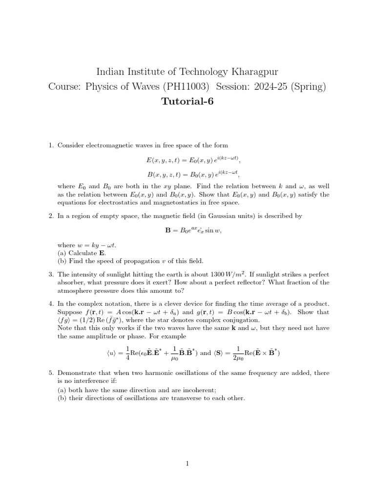 IIT Kharagpur Physics of Waves Tutorial 6 | PDF