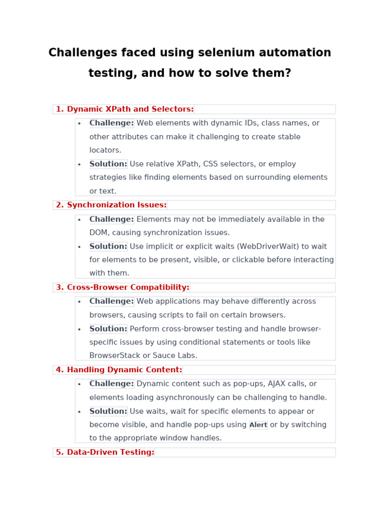 What Are The Challenges in Automation Testing | PDF | Selenium ...